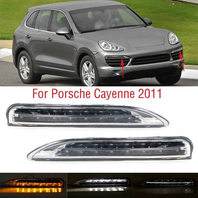 For-Porsche-Cayenne-2011-Car-LED-Front-Bumper-Fog-Light-DRL-Daytime ...