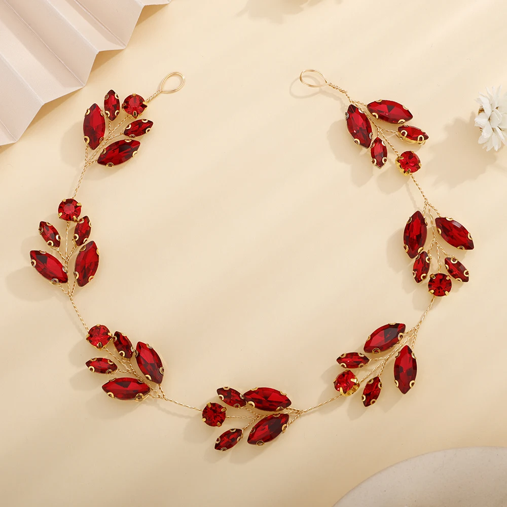 Rhinestone Headband for Bridal Red Women Handmade Gold Wedding Hair ...