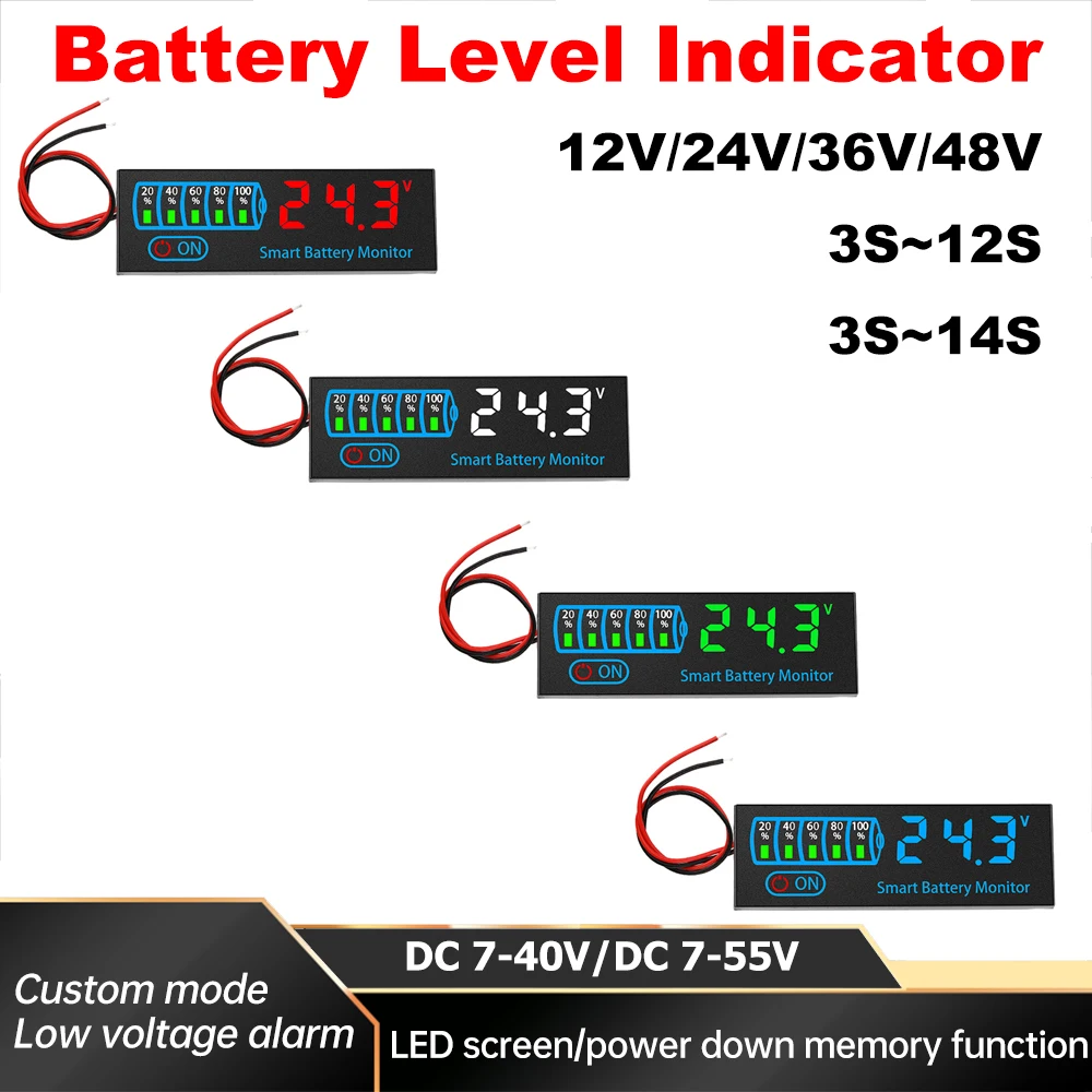 3S~12S 3S-14S Battery Level Indicator 12V 24V 36V 48V 18650 Lipo ...