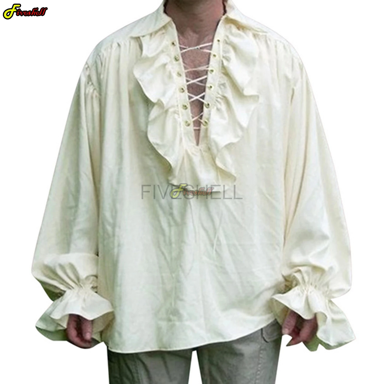Mens Halloween Lace Up Pirate Shirt Medieval Vampire Prince Poet Shirts ...