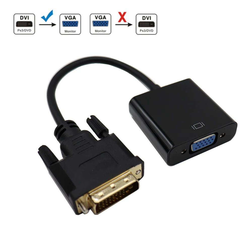 Full Hd 1080p Dvi-d Dvi To Vga Adapter Video Cable Converter 24+1 25pin ...