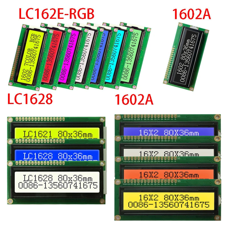 1602 16x2 Rgb Lcd Display 3.3v 5v I2c Or 4 8bit Mcu 80x36mm Lc1621 ...