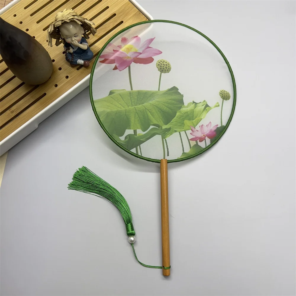 Chinese-Round-Hand-Fan-with-Wooden-Handle-Portable-Printed-Vintage-Silk ...