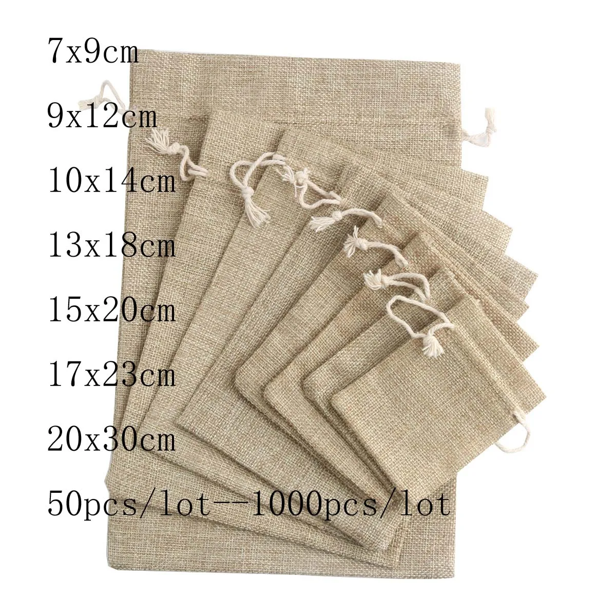 50pcs/lot 7x9 9x12 10x14cm Jute Gift Bags Cotton Linen Jewelry Bags Drawstring Packaging Pouch ...