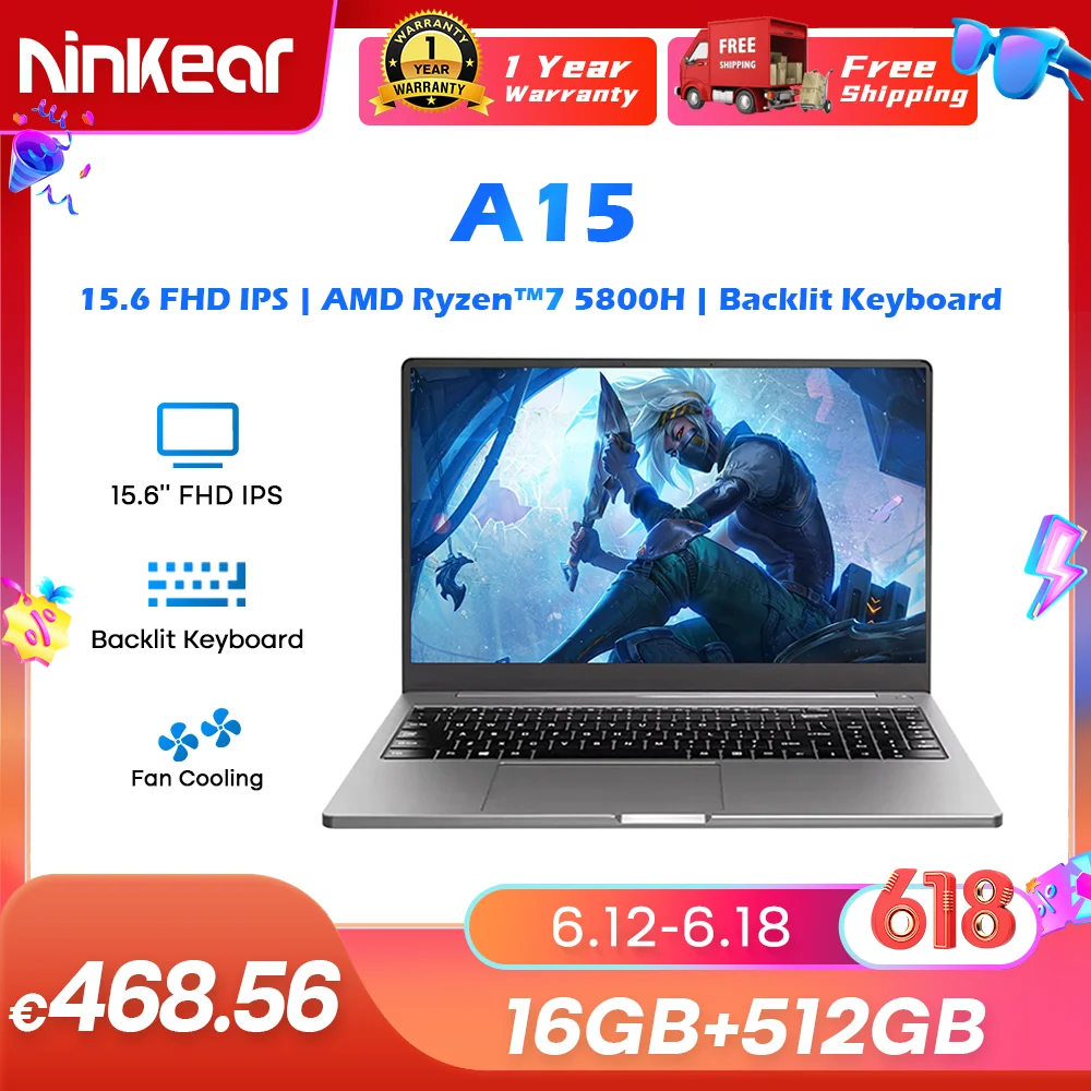 Ninkear Laptop A15 15.6 inch, AMD Ryzen™ 7 4700U, IPS Full HD 16GB ...
