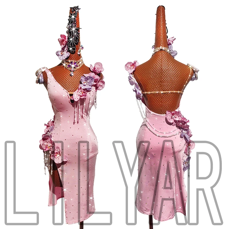 New-Latin-Dance-Competition-Performs-Adult-Girl-Pink-3D-Flower-Pearl ...