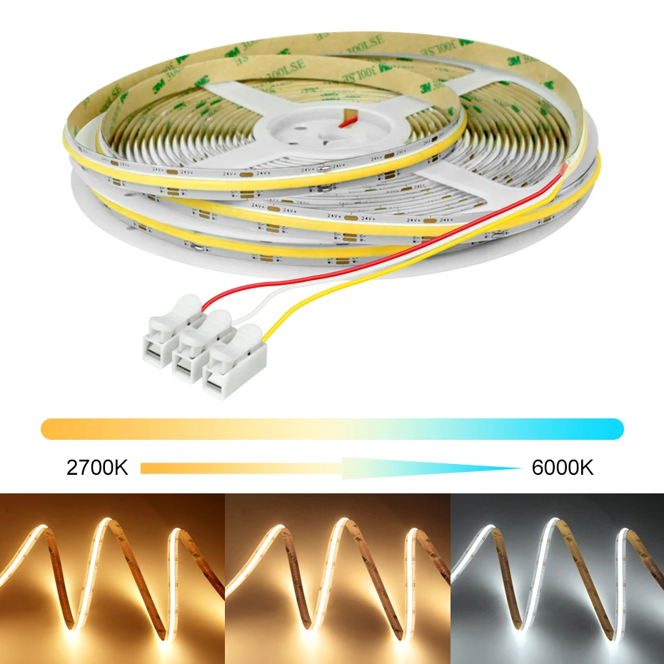 COB CCT LED Strip Lights DC24V 2700K to 6000K Color Temperature ...
