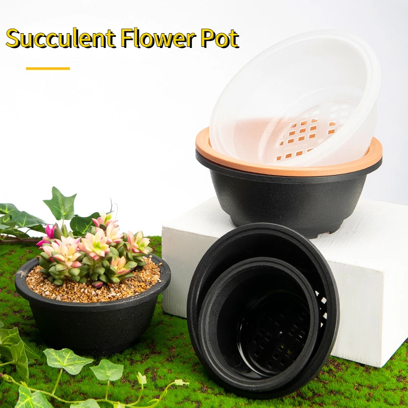 Plastic Round Succulent Flower Pots Succulent Pot Small Green Plant ...