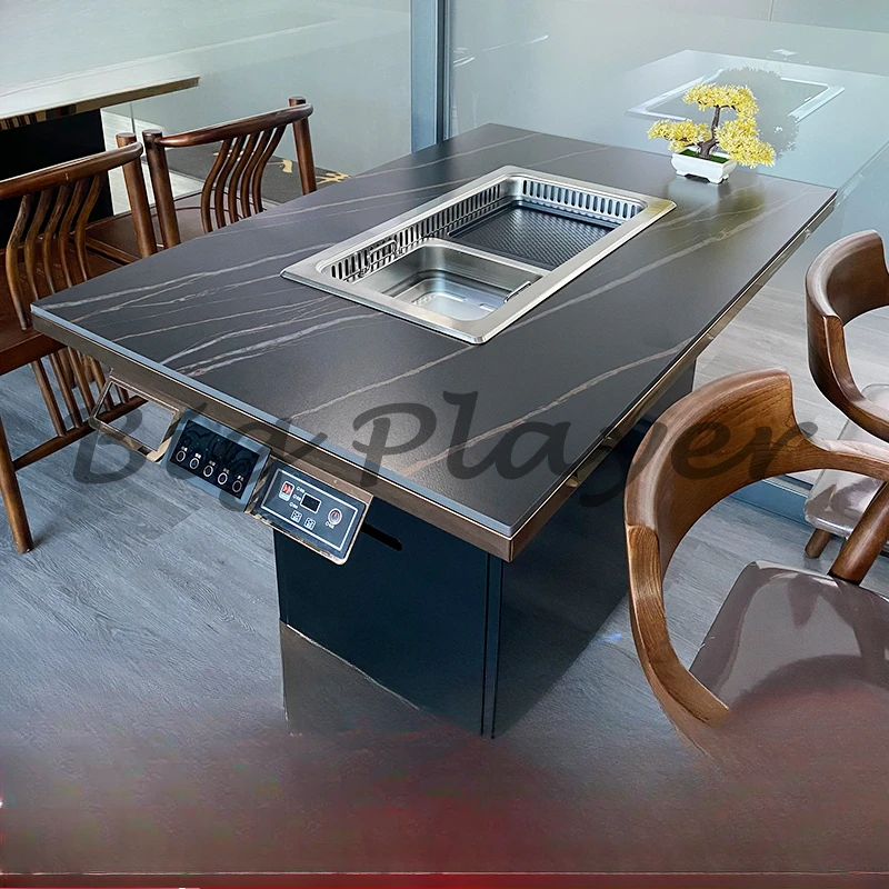 Roast Shabu Integrated Commercial Smokeless Hot Pot Table Korean Multi ...