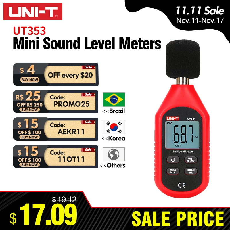 UNI-T UT353 Noise Measuring Instrument db Meter 30~130dB Mini Audio ...