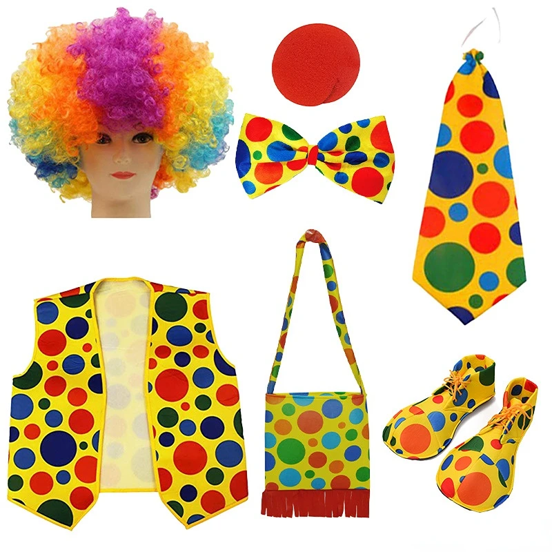 Clown-Costume-Set-Wig-Hat-Nose-Bow-Tie-Accessories-for-Kids-Adult ...