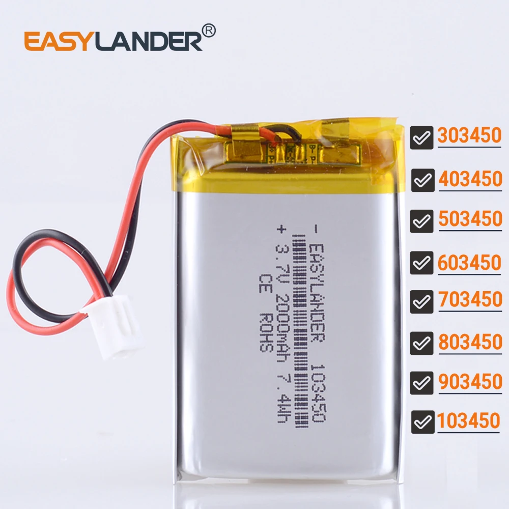 JST2.54mm 2Pin 3.7V 303450 600mAh Li-polymer Li Po Lithium Battery ...
