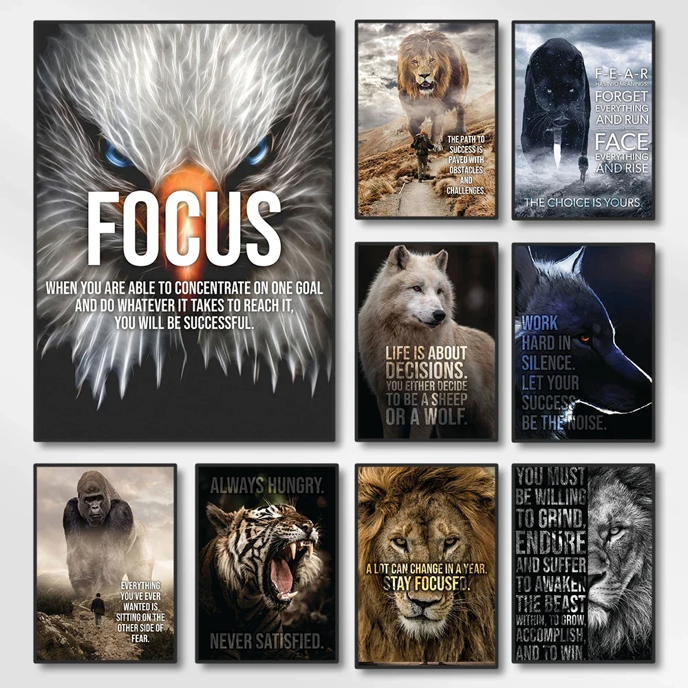 Motivational-Animal-Poster-Eagle-Tiger-Lion-Wall-Art-Canvas-Painting ...