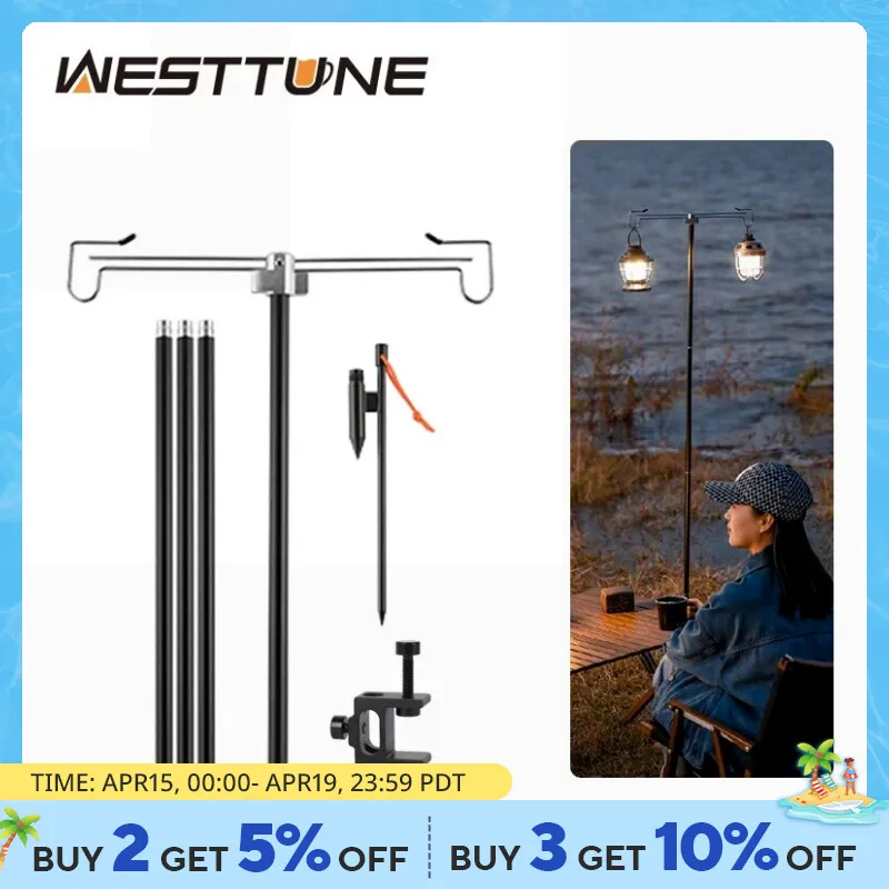 WESTTUNE-Camping-Lamp-Stand-with-Double-Hooks-Aluminum-Alloy-Foldable ...