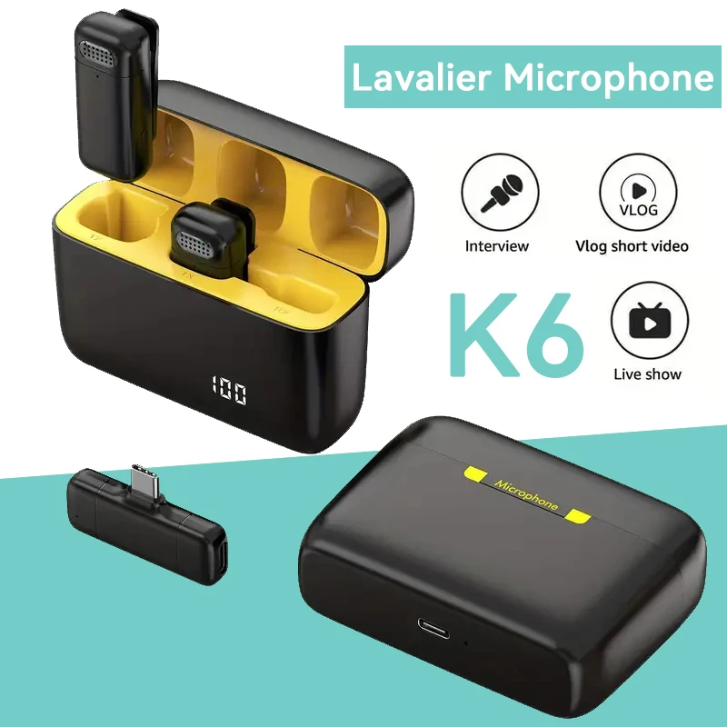 K6-New-Wireless-Lavalier-Microphone-Portable-Audio-Video-Recording-Mini ...