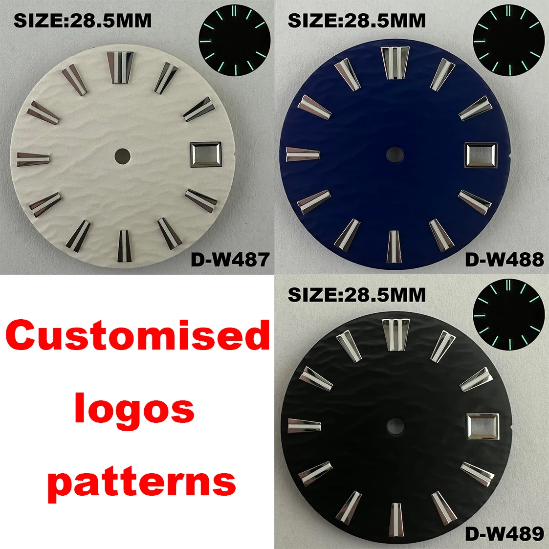 28-5-mm-dial-Customised-logos-Multiple-patterns-Green-luminous-discs ...