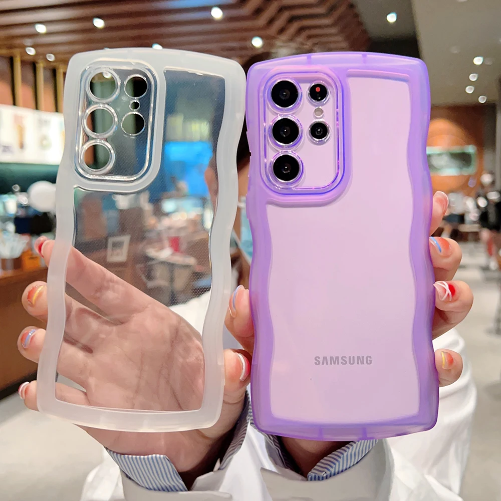 Fashion Cute Transparent Curly Wave Case For Samsung S23 Ultra S22 S21 ...