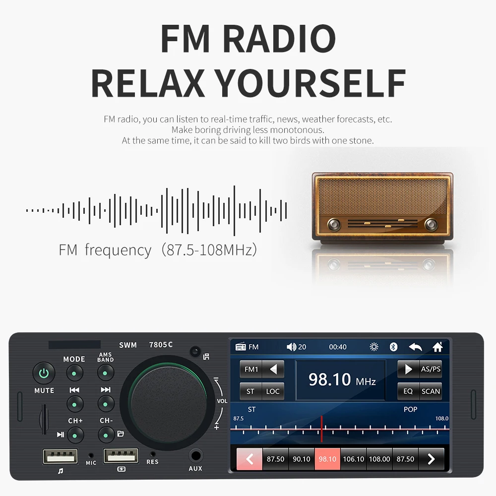 SWM-7805C-Single-1-DIN-Car-Stereo-Radio-4-1-Inch-Touchscreen-In-Dash ...