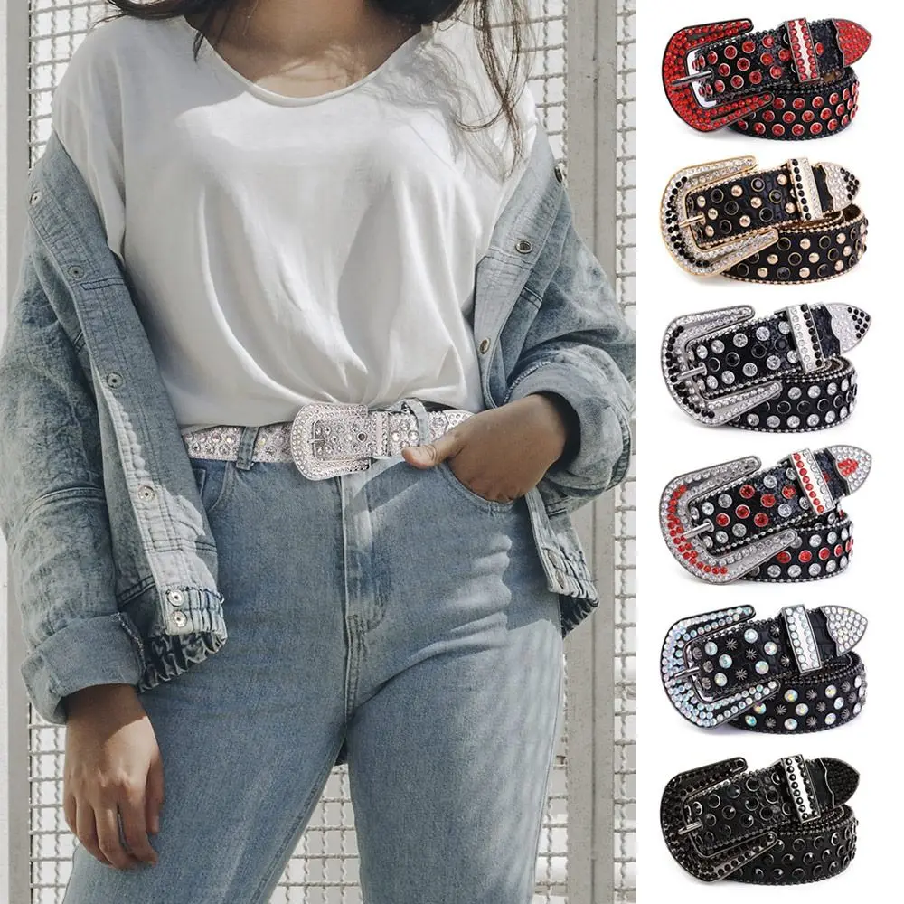Shinning Rhinestone Belts Women Diamond PU Leather Strap for Western ...