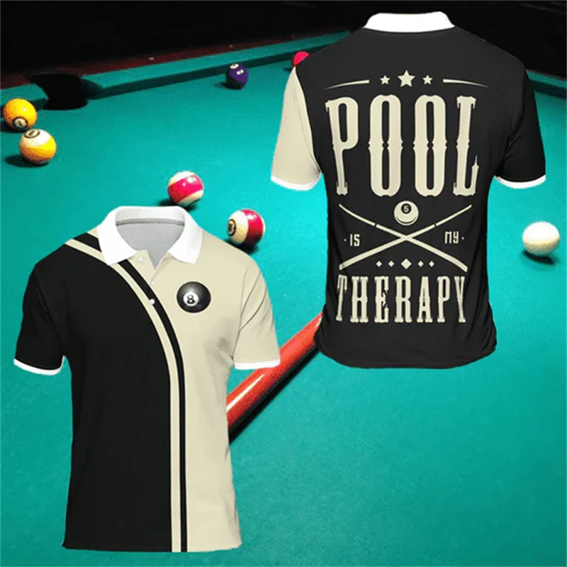 Billiards Cue Print Polo Shirt Men's Casual Sport Clothing Short Sleeve ...