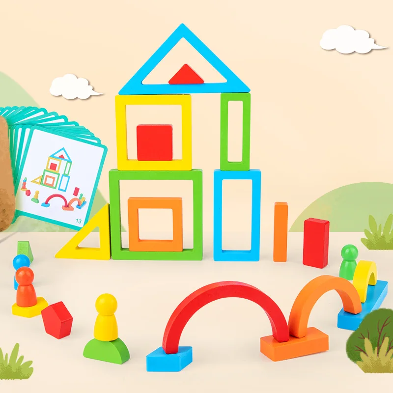Wooden-Rainbow-Blocks-Puzzle-DIY-Educational-Stack-Blocks-Shape-And ...