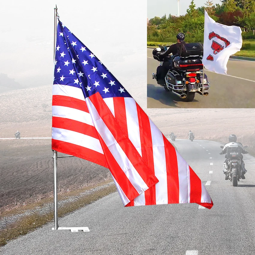 Motorcycle Large Size Rear Side Mount Flag Pole America Flags For ...