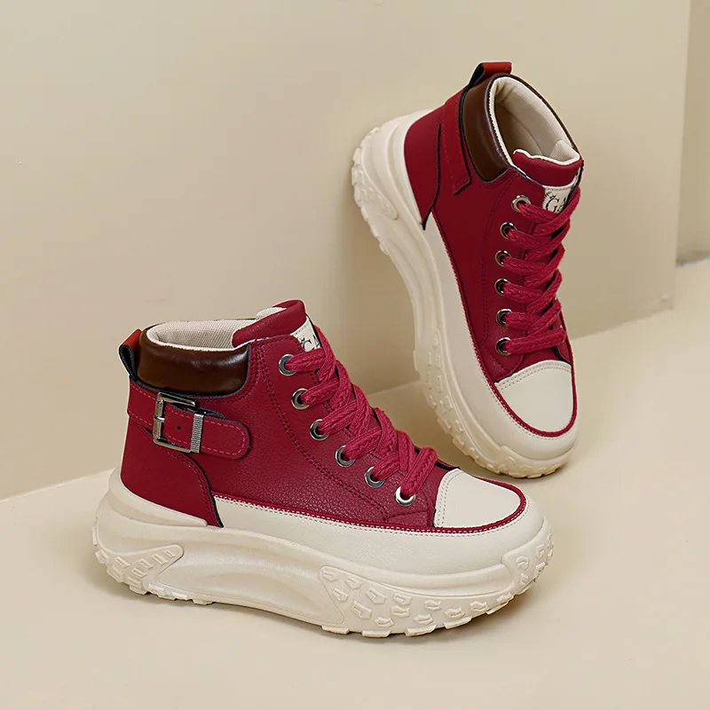 Women-High-Top-Boots-2024-Spring-Lace-up-Platform-Sneakers-Non-slip ...