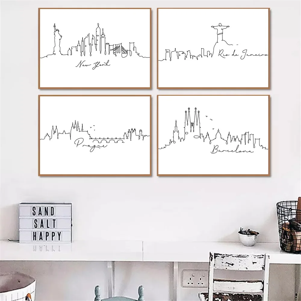 Black-and-White-Line-Drawing-Poster-Nordic-Art-Print-Canvas-Painting ...