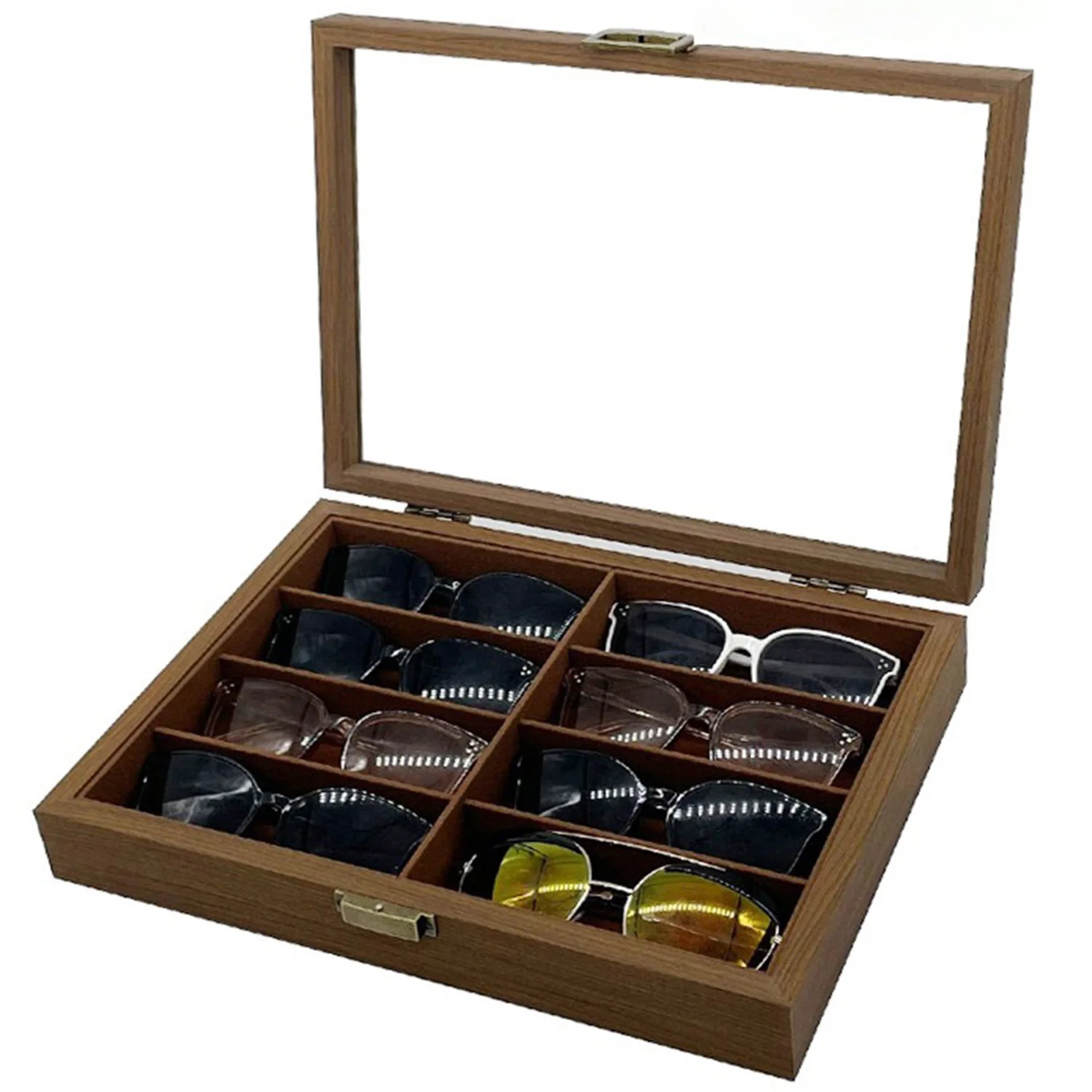 1-Pc-Black-Walnut-Glasses-Storage-Box-Clear-Display-Vintage-Style ...