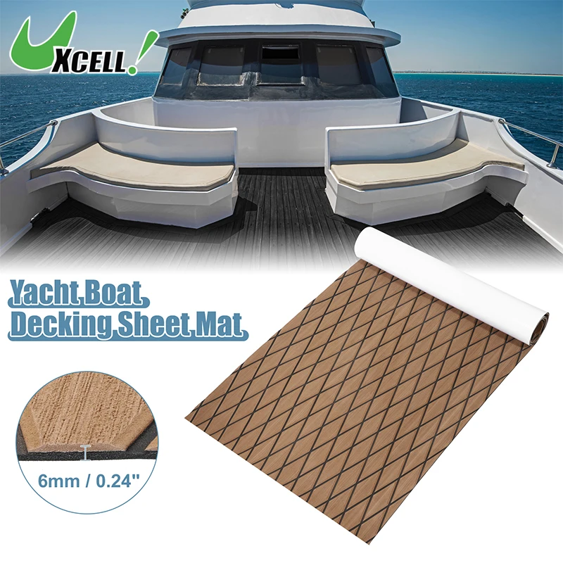 Uxcell 70x190.5cm EVA Faux Teak Decking Sheet Mat Non Slip Self ...
