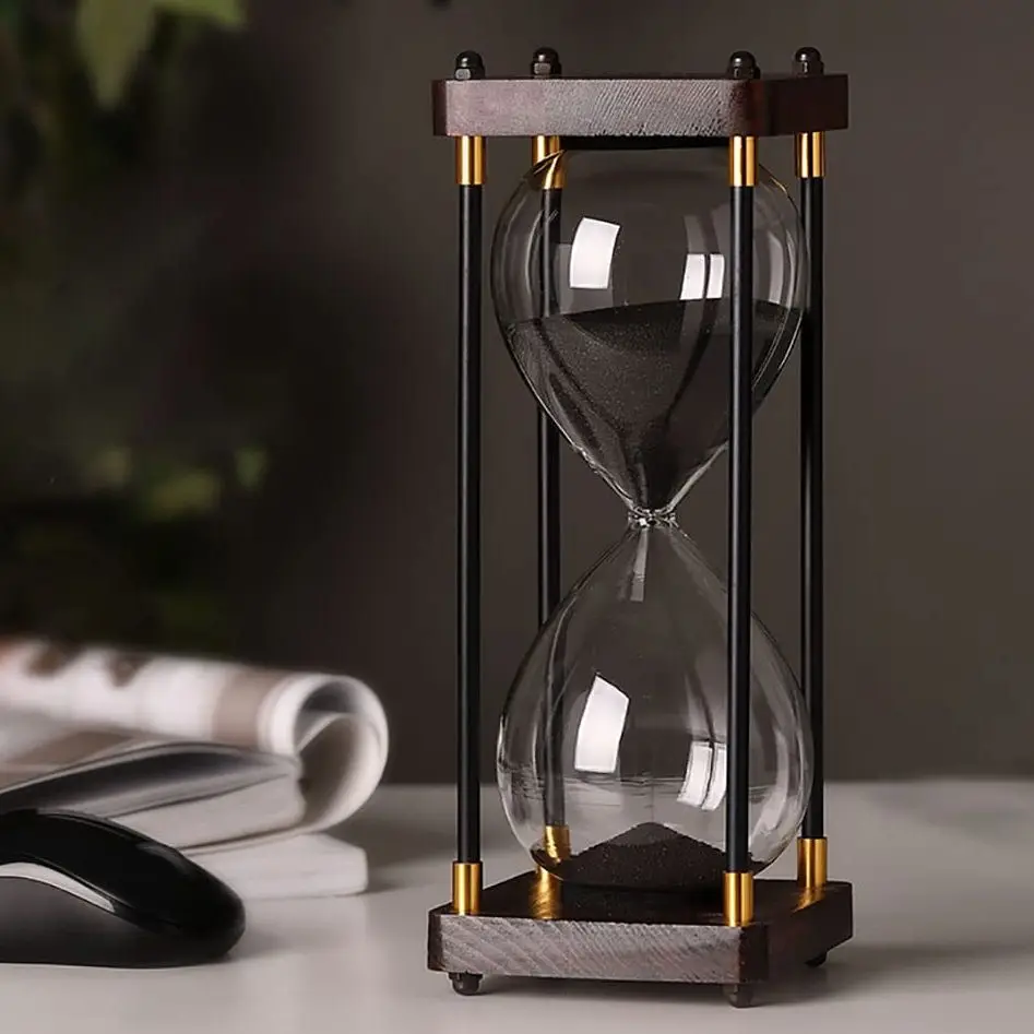 60-Minutes-Retro-Wooden-Frame-Glass-Hourglass-Timer-Metal-Edge-Sand ...