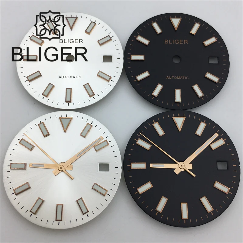 BLIGER 29mm Watch dial Black/White Rose Gold Edge Green Lume Fit MIYOTA ...