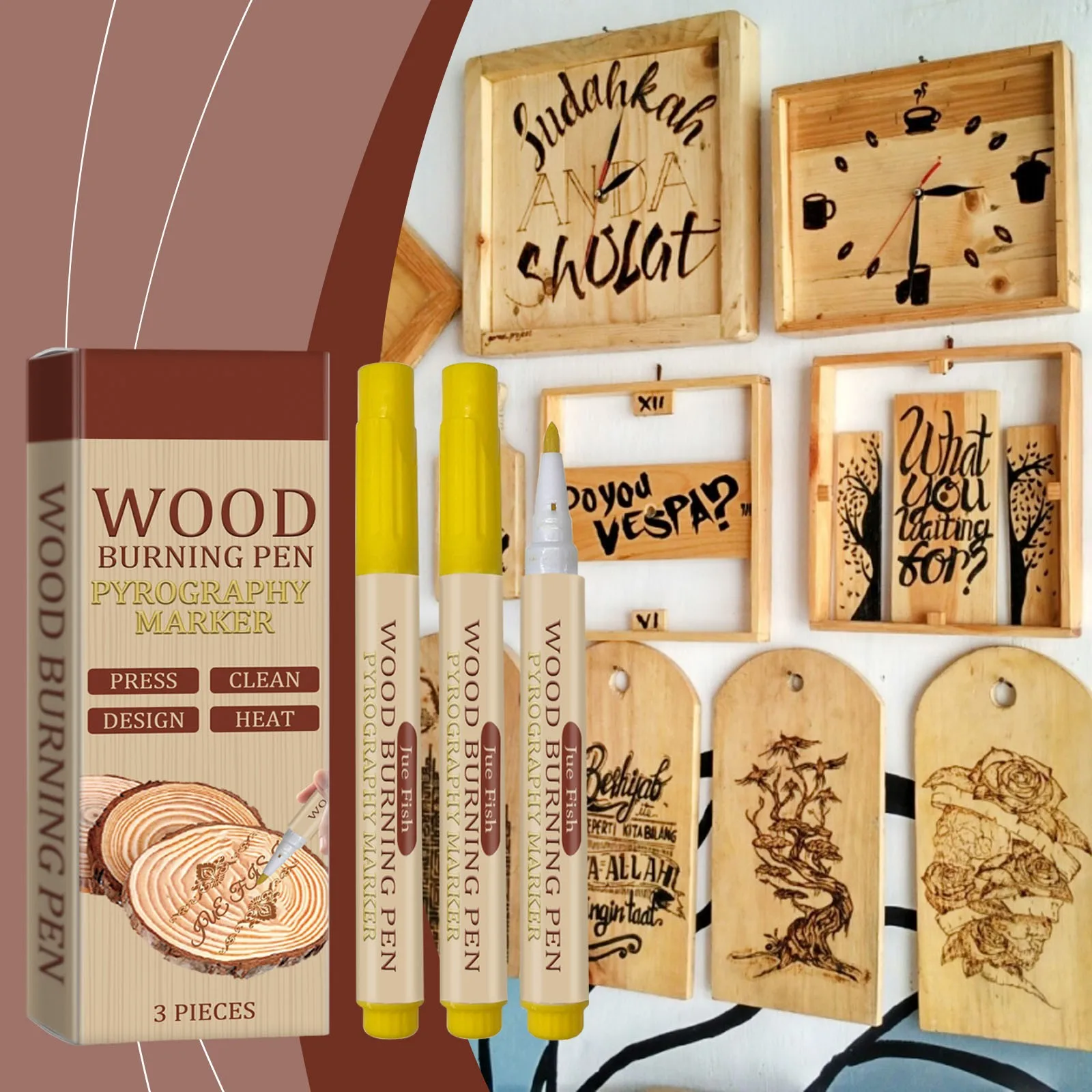 3Pcs Wood Burning Pen Pyrography Caramel MarkerArt Pyrography Tools ...