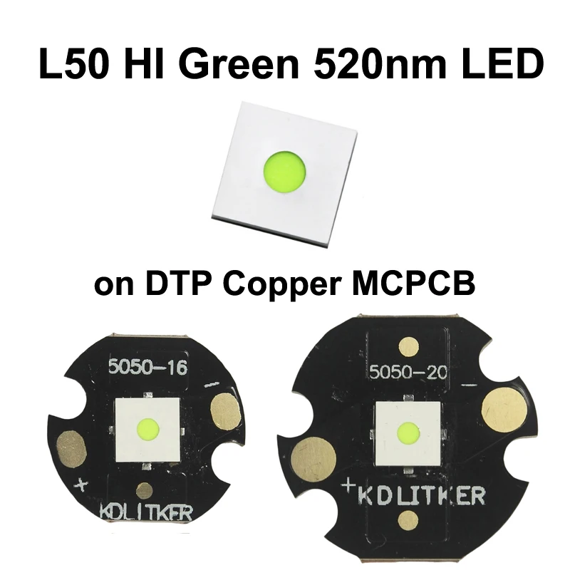 L50-HI-20W-5A-Green-520nm-SMD-5050-LED-Emitter-on-KDLITKER-DTP-Copper ...