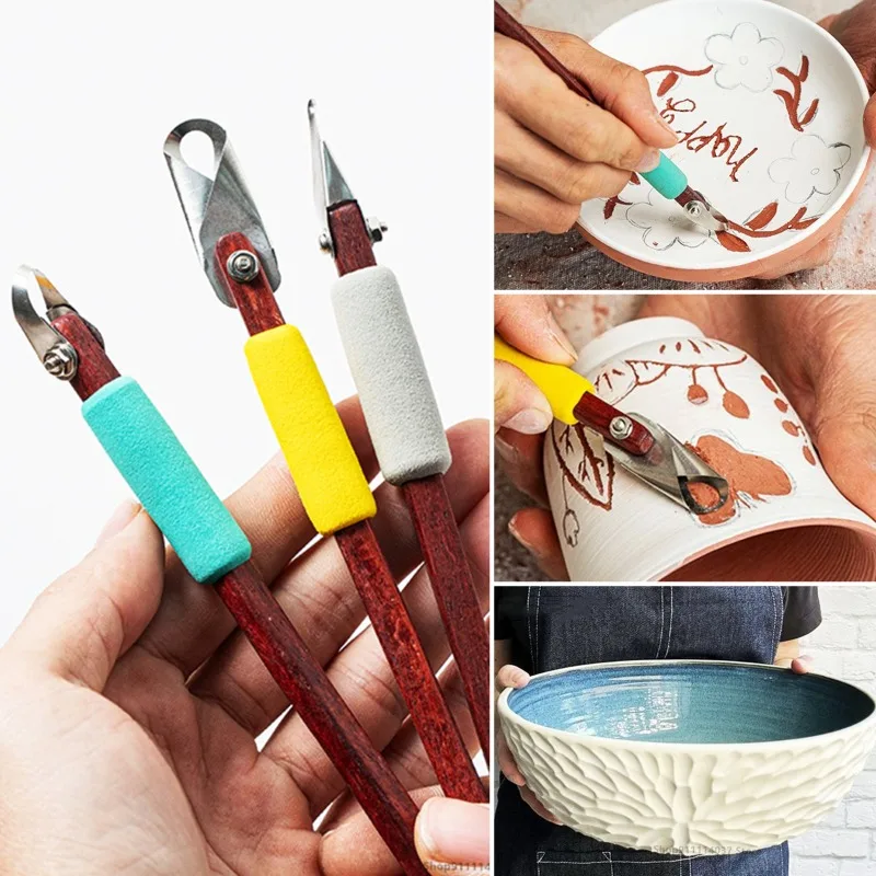 Pottery-Tools-Ring-Carving-Knife-Wooden-Handle-Single-Head-Scraper-DIY ...