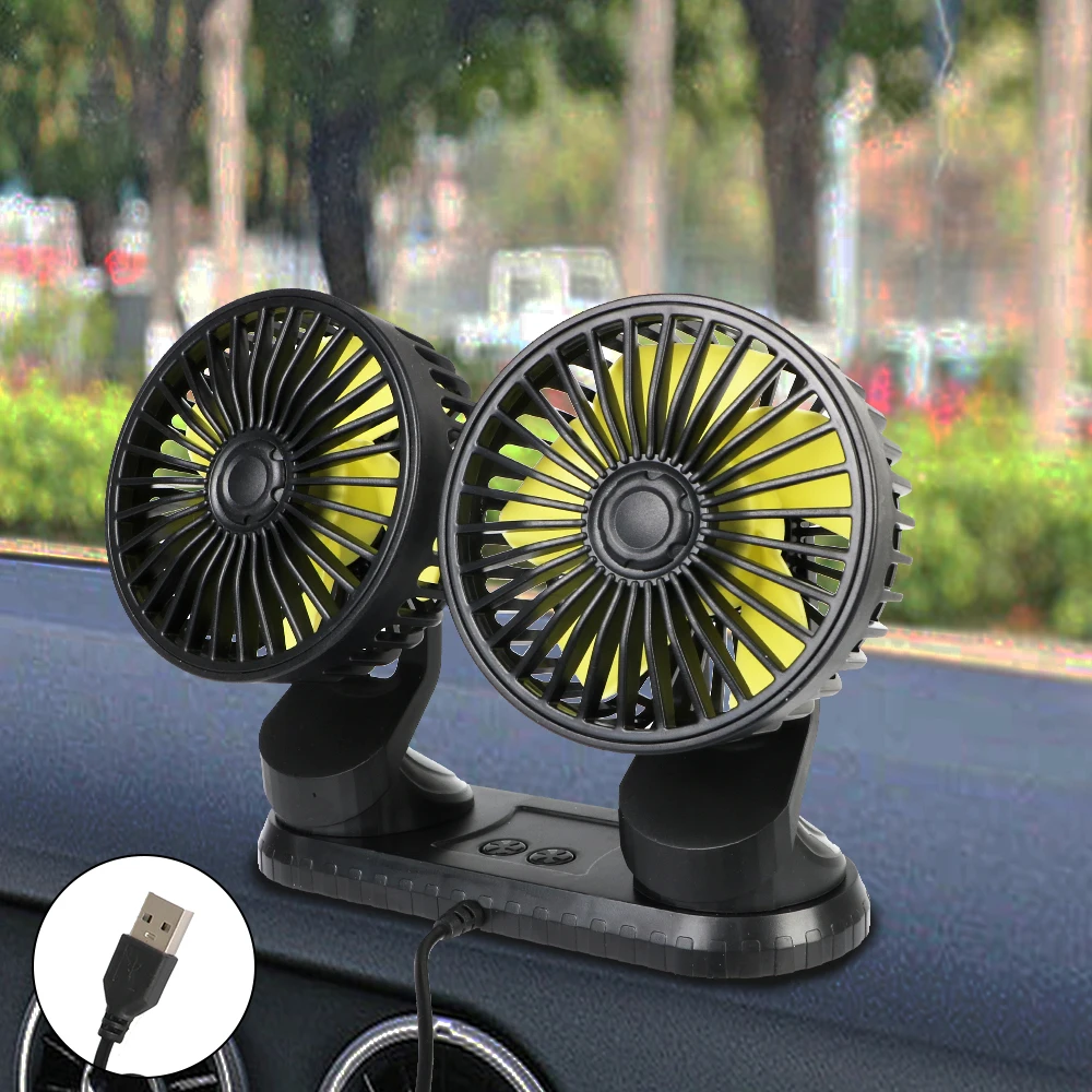 Car-Fan-Summer-Cooling-Two-Fans-USB-Adapter-Electric-Rotatable-Parts-On ...