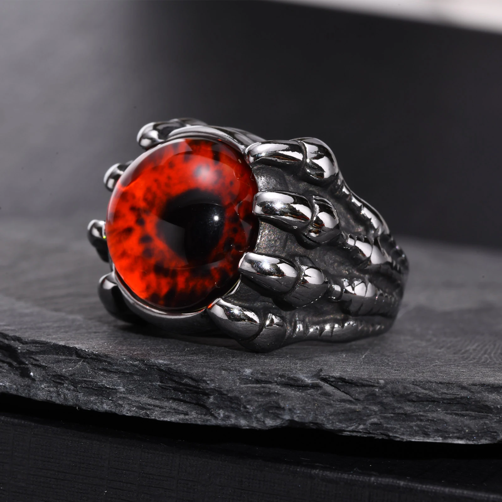 Rock Dragon Klauen ringe für Männer, wasserdichter Edelstahl Red Stone ...