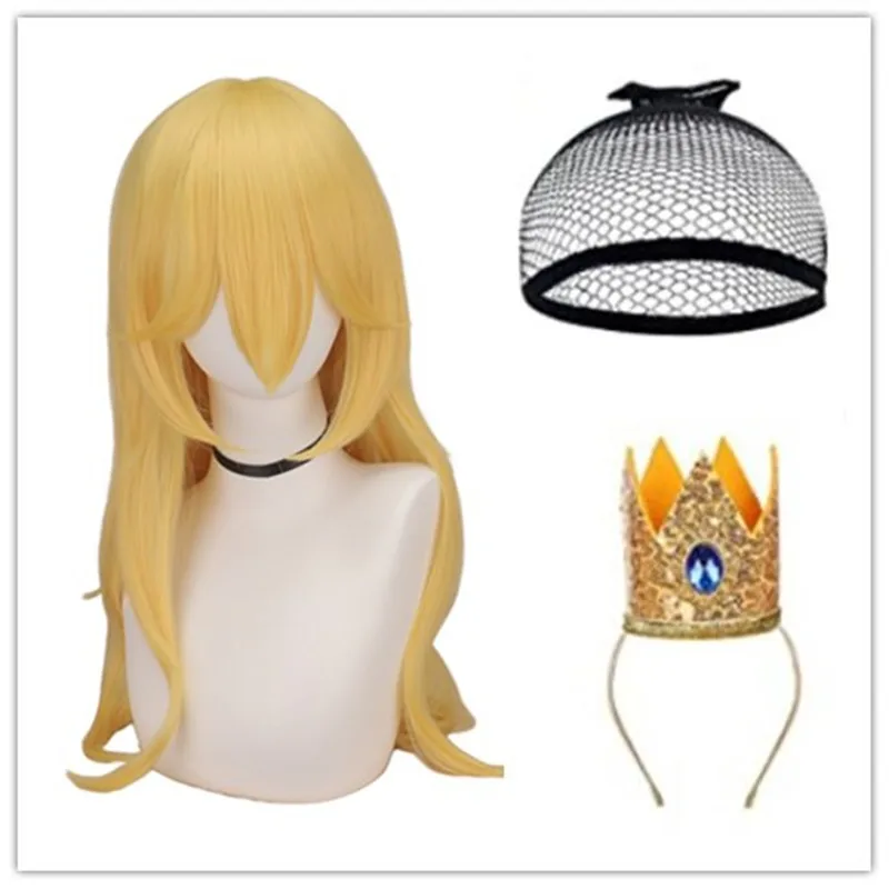 Peach-Wig-Golden-Princess-Wig-with-Bangs-Peach-Crown-Cosplay-Long-Wig ...