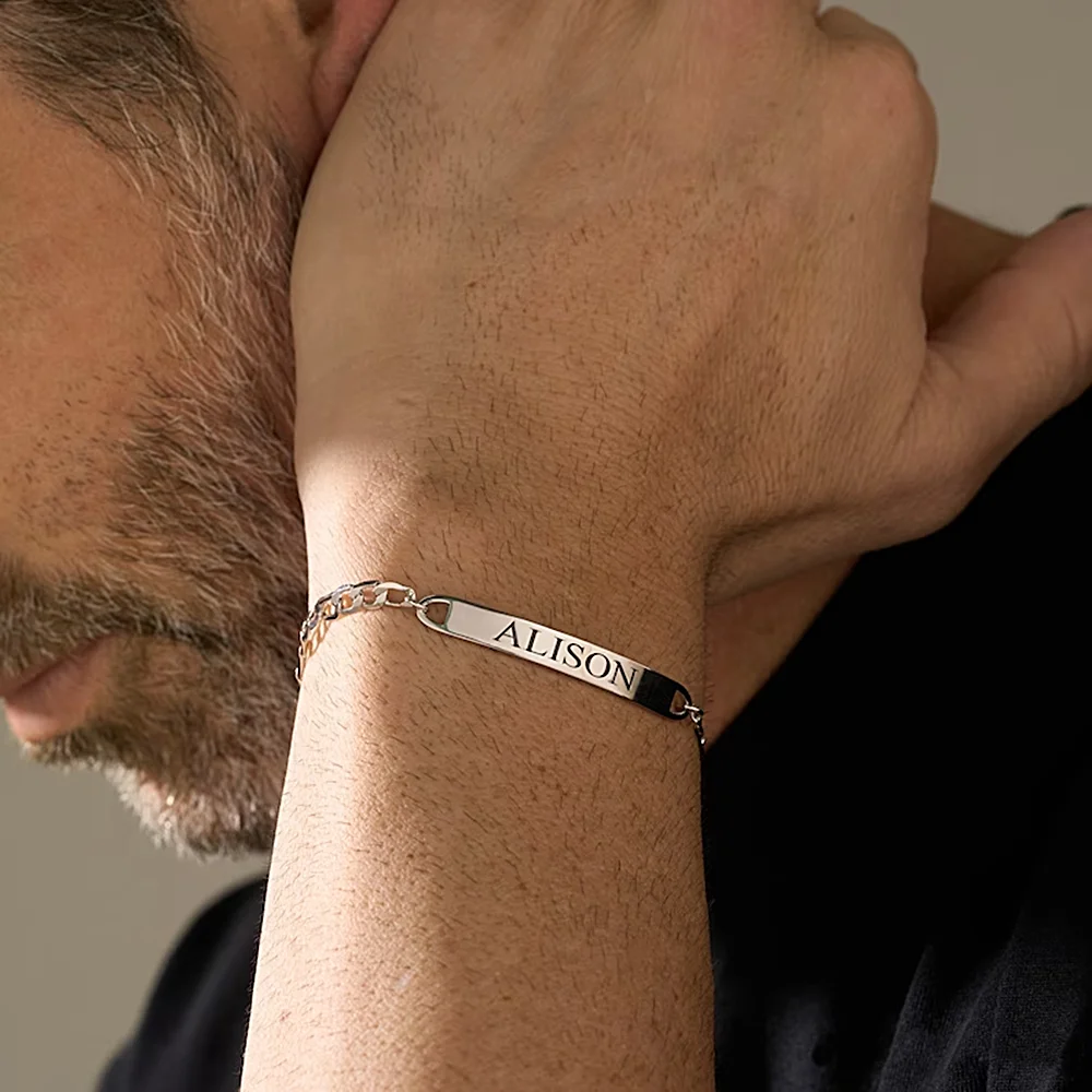 Customizable Men Bracelets Engraved Name Bracelet for Men Gold ...