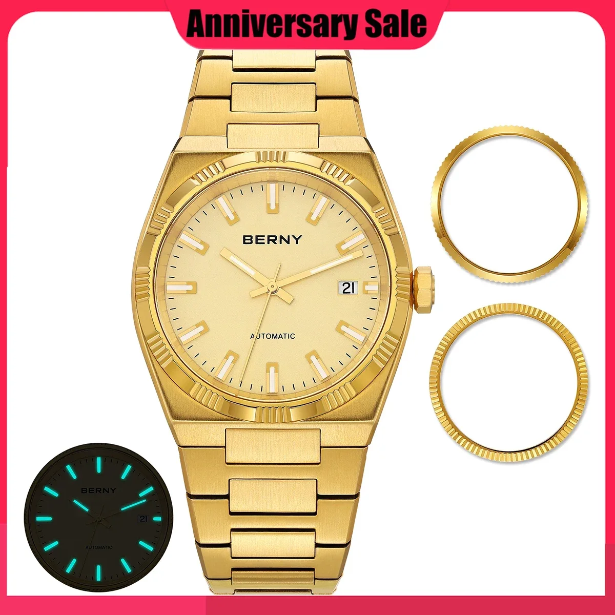 BERNY-Reloj-de-pulsera-mec-nico-para-hombre-cron-grafo-de-zafiro-luminoso-PT5000-dorado ...