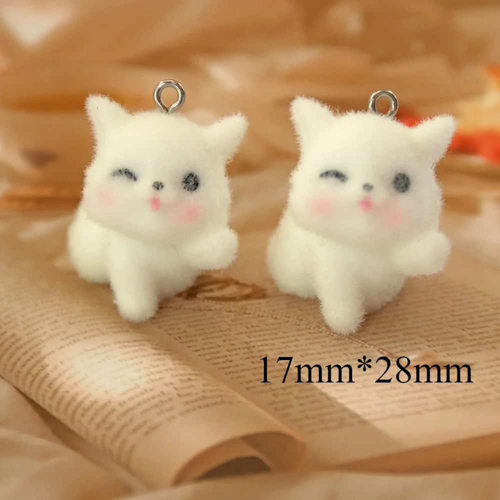 30PCS-Cat-Flocking-Resin-Pendant-Cute-3D-Fluffy-Flocked-Animal-Charms ...