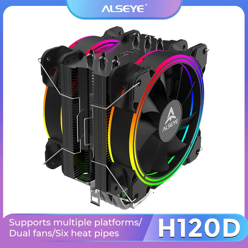 Alseye H120d Cpu Cooler Rgb Fan 120mm Pwm 4 Pin 6 Heat Pipes Cooler For ...