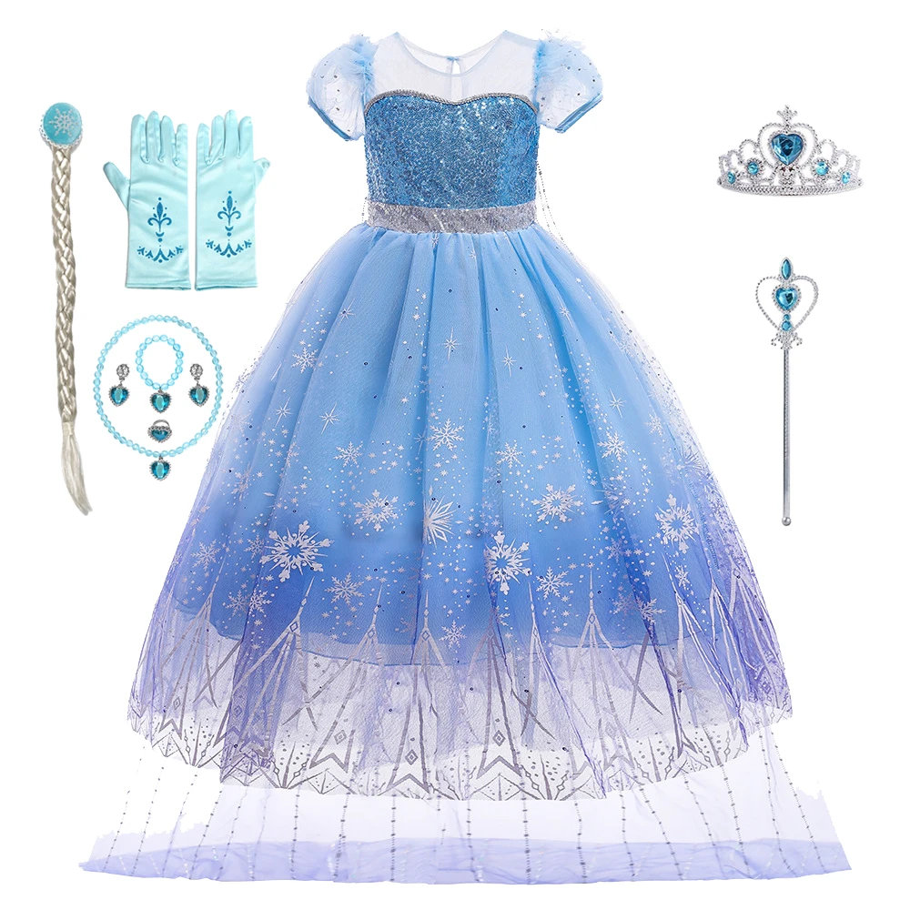 Girls Frozen Elsa Princess Ball Gown Disney Halloween Carnival Cosplay ...