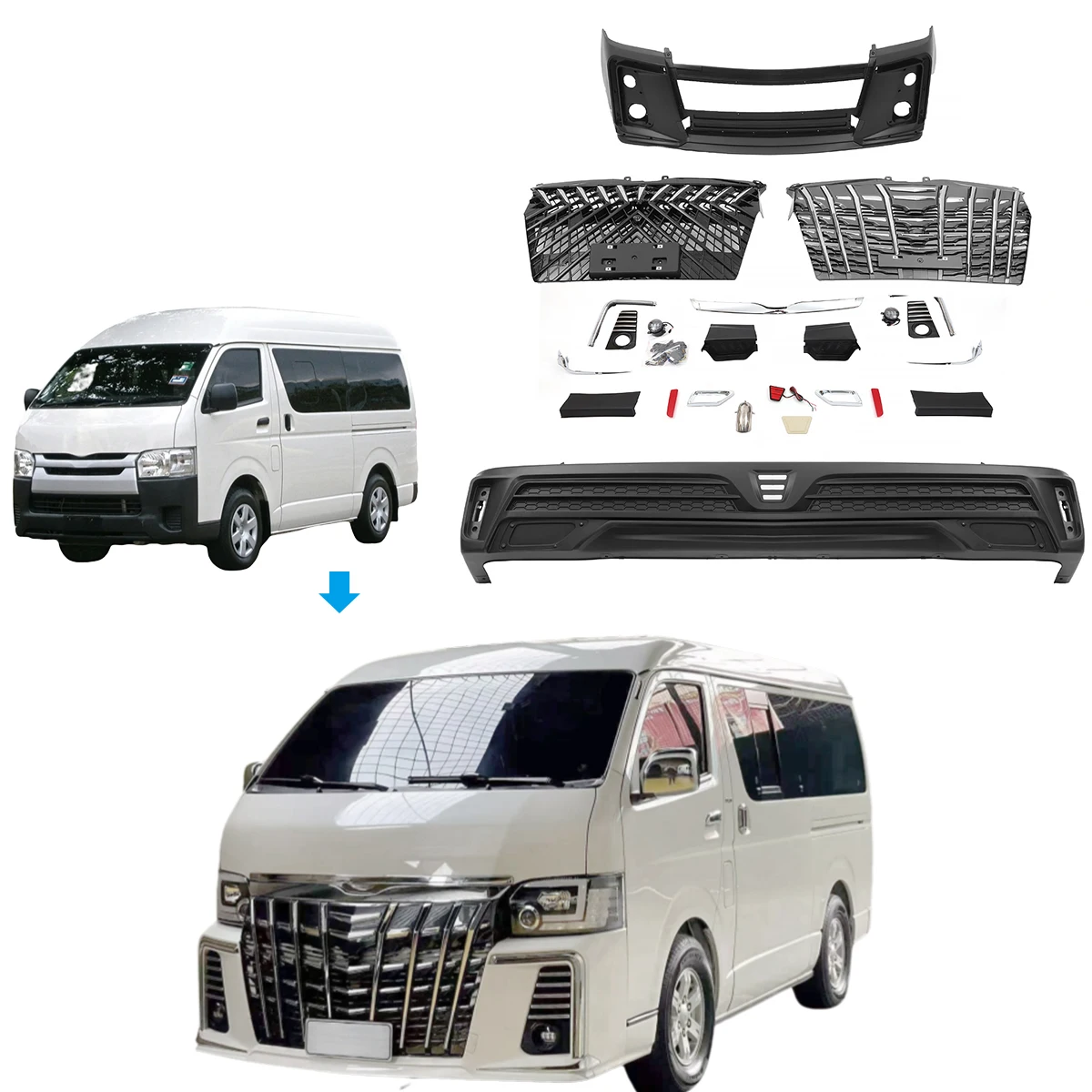 2012-2018 Front Rear Bumper Body kits for Toyota Hiace Upgrade to ...