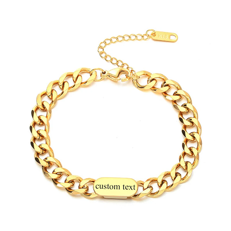Custom-Logo-Inscription-Name-Engrave-Bracelet-for-Women-Cuban-Stainless ...