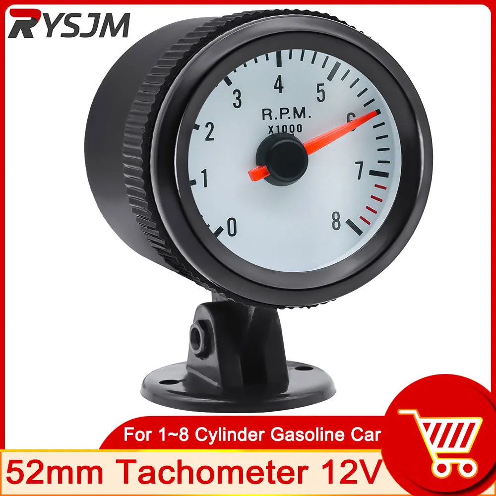 52mm RPM Meter Tachometer + Gauge Holder Blue LED Tacho Gauge 0-8000 ...
