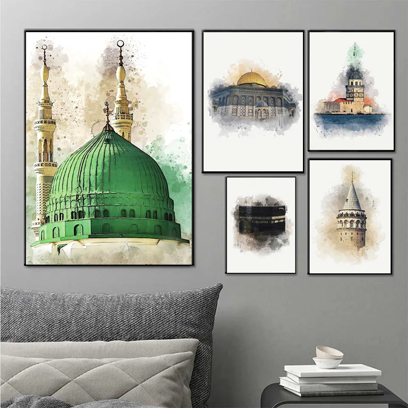 Islamic-Poster-Landscape-Canvas-Print-Mescid-Aqsa-Kaaba-Mosque-Nabawi ...