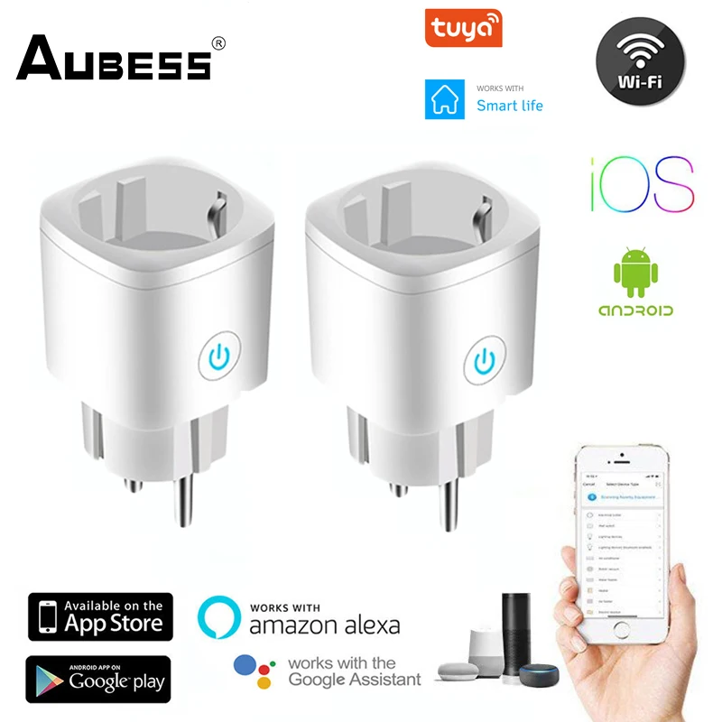 Aubess 16A WiFi EU Plug Tuya Smart Life Smart Socket With Power Monitor Timer Function Voice ...