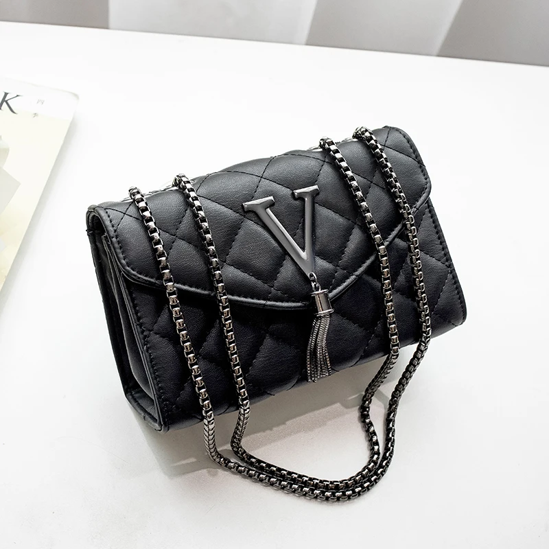 Bolso-de-lujo-negro-para-mujer-bandolera-de-cuero-PU-a-cuadros-de-marca ...