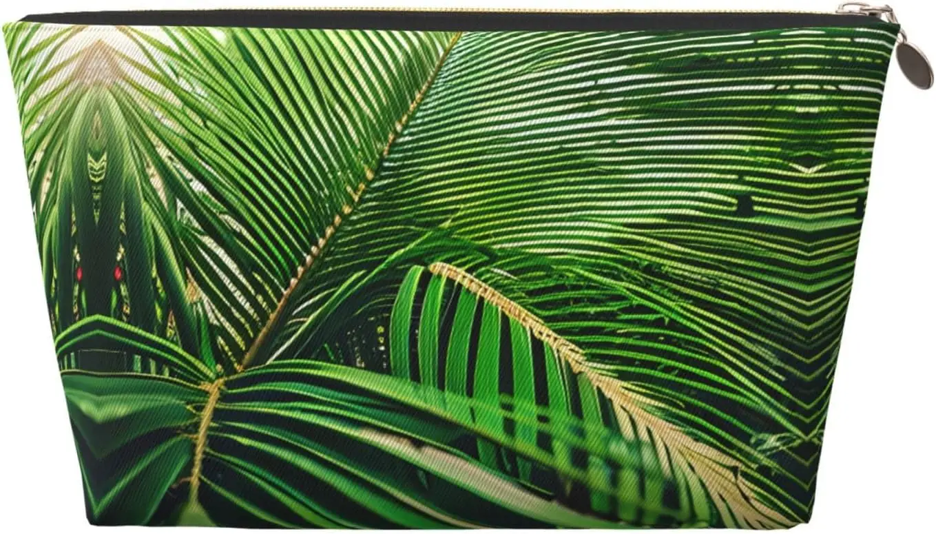 Gold-Leather-Travel-Toiletry-Bag-Palm-Tree-Leaves-Reusable-Makeup ...